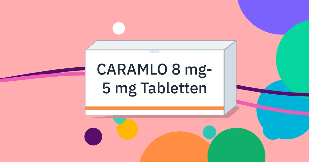 Symbolbild: Packung mit der Aufschrift CARAMLO 8 mg-5 mg Tabletten (PZN 15637105) – Verfügbarkeit und Bezug in Apotheken in Frankfurt am Main