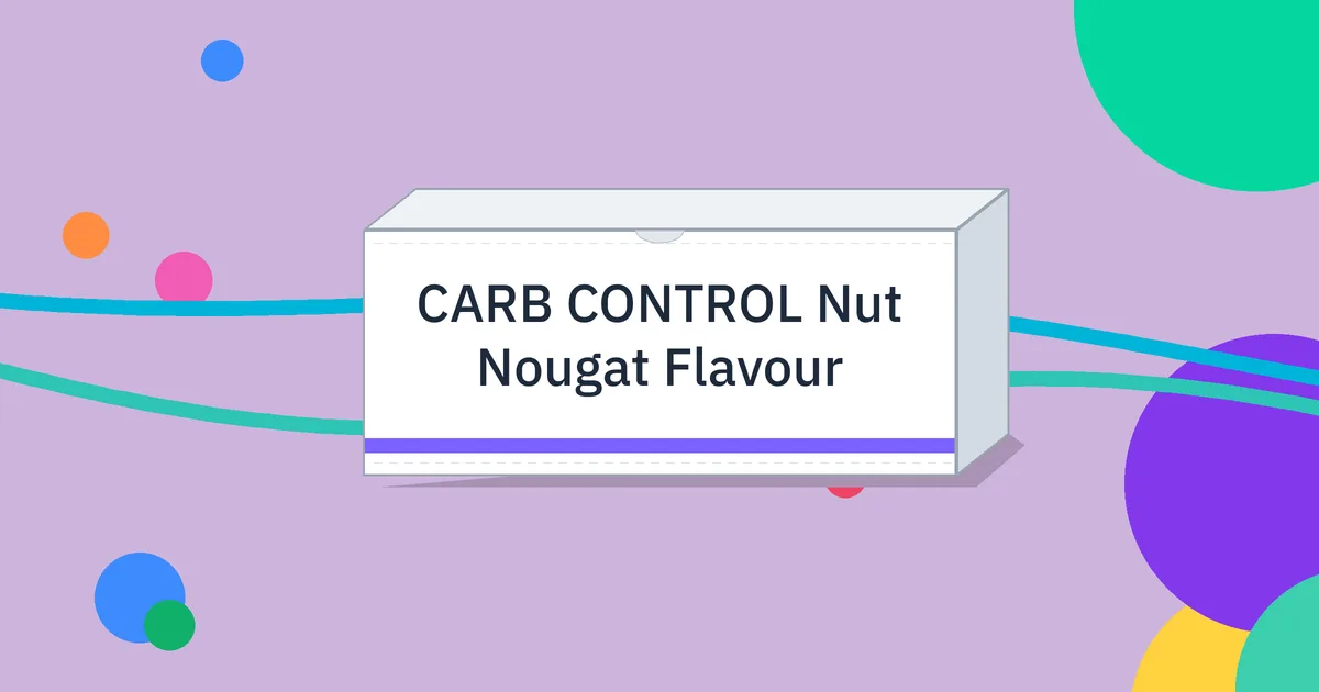 Symbolbild: Packung mit der Aufschrift CARB CONTROL Nut Nougat Flavour (PZN 07090590) – Verfügbarkeit und Bezug in Apotheken in Frankfurt am Main