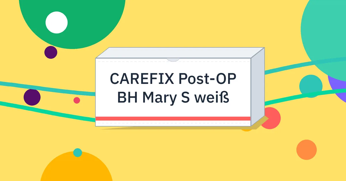 Symbolbild: Packung mit der Aufschrift CAREFIX Post-OP BH Mary S weiß (PZN 11580727) – Verfügbarkeit und Bezug in Apotheken in Frankfurt am Main