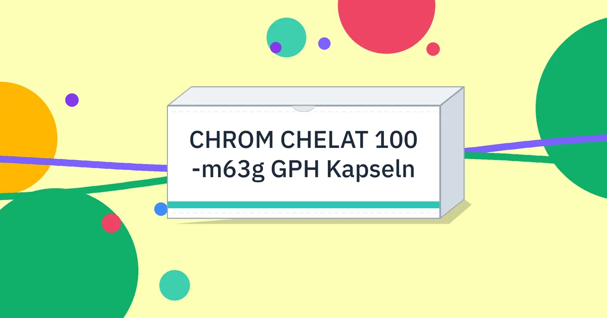 Symbolbild: Packung mit der Aufschrift CHROM CHELAT 100 -m63g GPH Kapseln (PZN 10305203) – Verfügbarkeit und Bezug in Apotheken in Frankfurt am Main