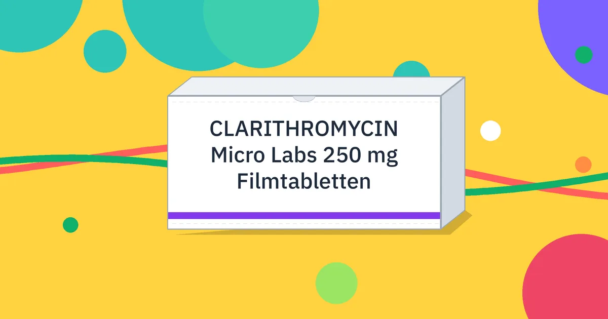 Symbolbild: Packung mit der Aufschrift CLARITHROMYCIN Micro Labs 250 mg Filmtabletten (PZN 10818345) – Verfügbarkeit und Bezug in Apotheken in Frankfurt am Main