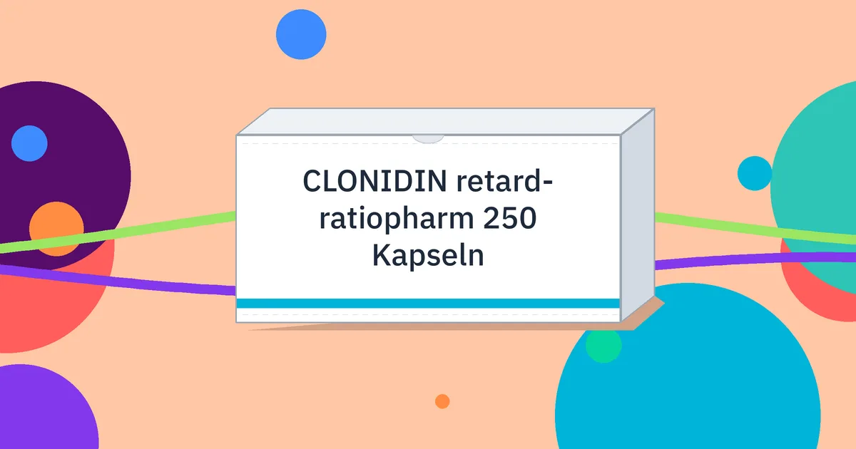 Symbolbild: Packung mit der Aufschrift CLONIDIN retard-ratiopharm 250 Kapseln (PZN 03727903) – Verfügbarkeit und Bezug in Apotheken in Frankfurt am Main