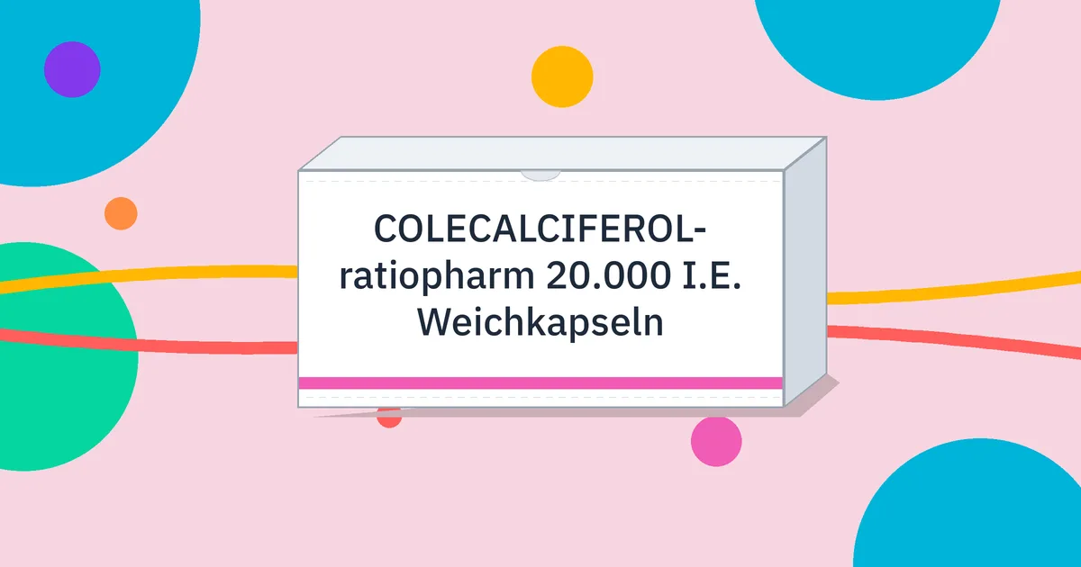 Symbolbild: Packung mit der Aufschrift COLECALCIFEROL-ratiopharm 20.000 I.E. Weichkapseln (PZN 19133293) – Verfügbarkeit und Bezug in Apotheken in Frankfurt am Main