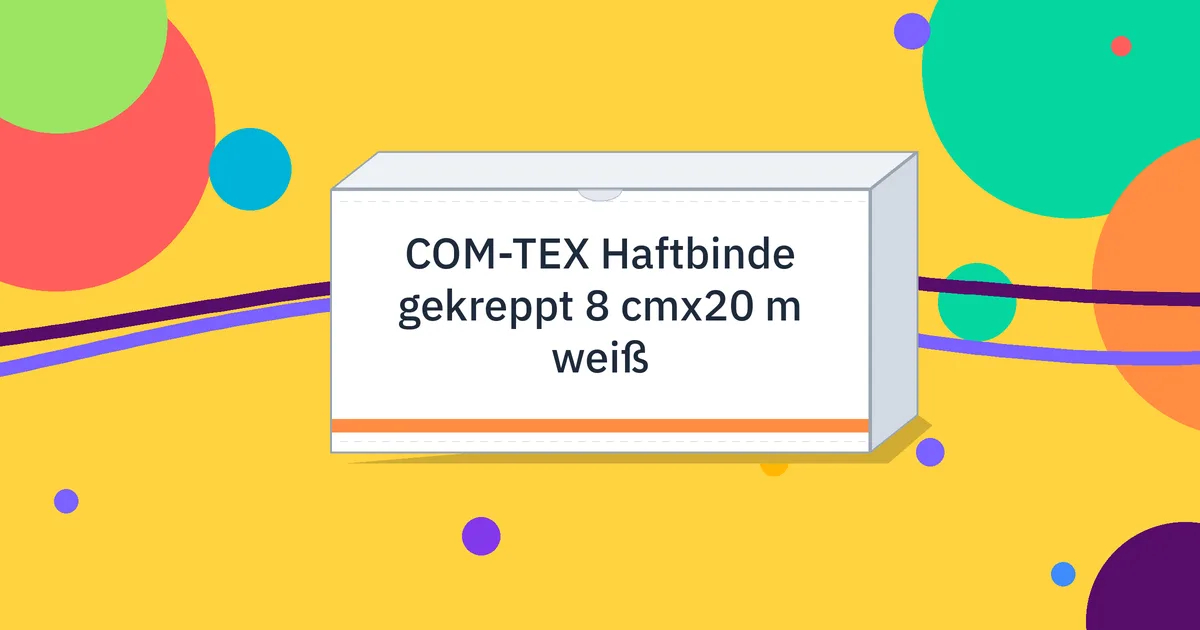 Symbolbild: Packung mit der Aufschrift COM-TEX Haftbinde gekreppt 8 cmx20 m weiß (PZN 03078103) – Verfügbarkeit und Bezug in Apotheken in Frankfurt am Main
