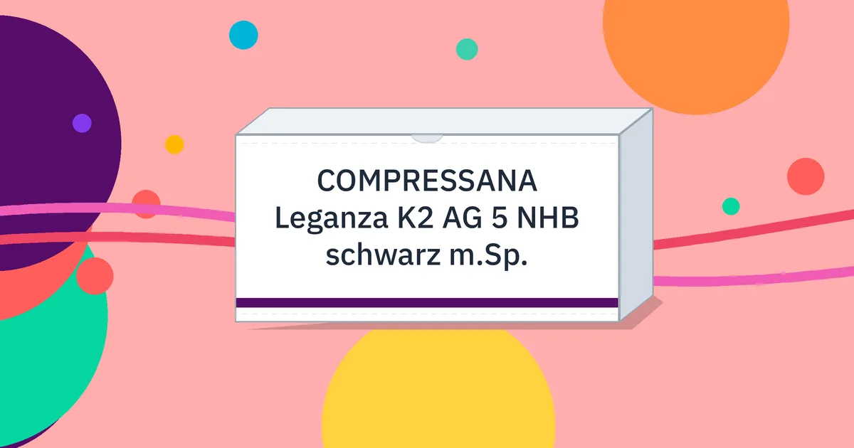 Symbolbild: Packung mit der Aufschrift COMPRESSANA Leganza K2 AG 5 NHB schwarz m.Sp. (PZN 11442801) – Verfügbarkeit und Bezug in Apotheken in Frankfurt am Main