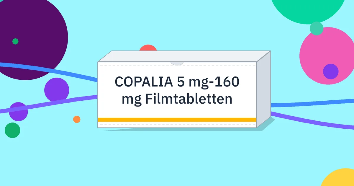 Symbolbild: Packung mit der Aufschrift COPALIA 5 mg-160 mg Filmtabletten (PZN 15265939) – Verfügbarkeit und Bezug in Apotheken in Frankfurt am Main