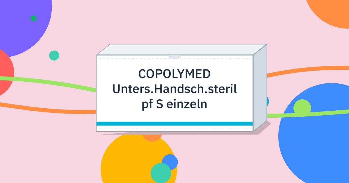 Symbolbild: Packung mit der Aufschrift COPOLYMED Unters.Handsch.steril pf S einzeln (PZN 13708640) – Verfügbarkeit und Bezug in Apotheken in Frankfurt am Main