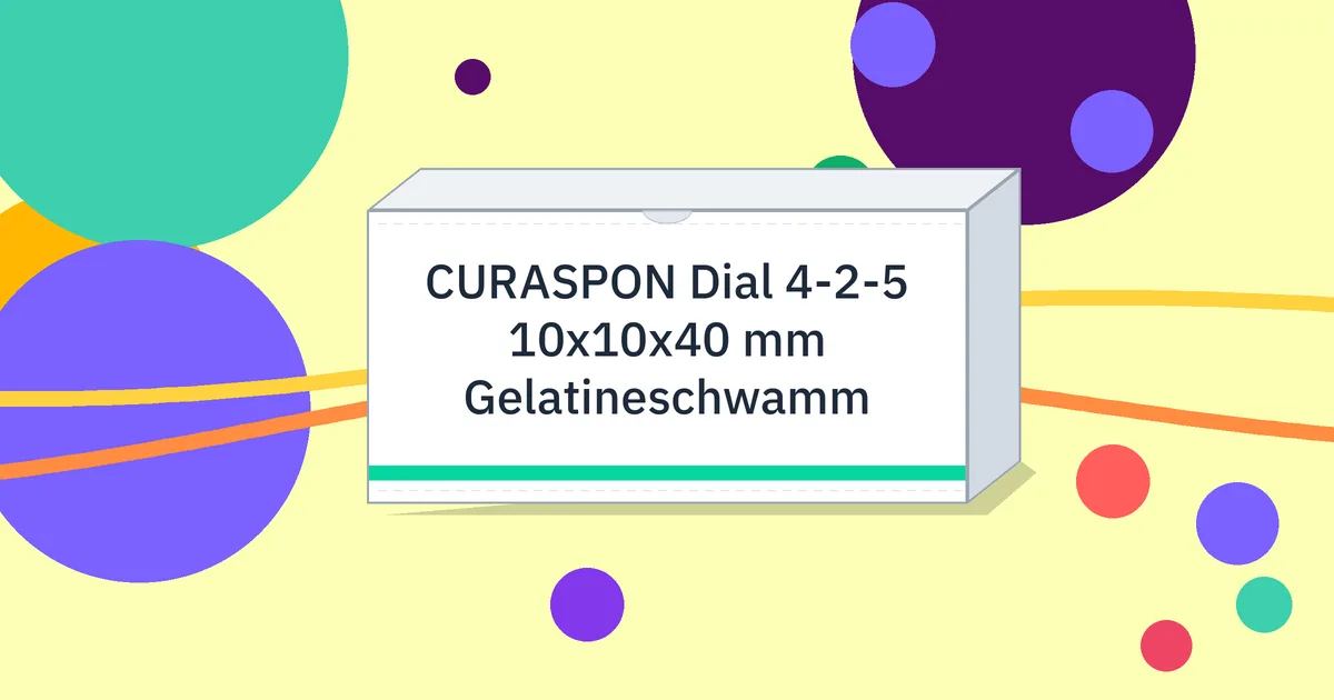 Symbolbild: Packung mit der Aufschrift CURASPON Dial 4-2-5 10x10x40 mm Gelatineschwamm (PZN 16210857) – Verfügbarkeit und Bezug in Apotheken in Frankfurt am Main
