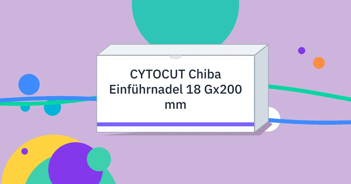 Symbolbild: Packung mit der Aufschrift CYTOCUT Chiba Einführnadel 18 Gx200 mm (PZN 16919202) – Verfügbarkeit und Bezug in Apotheken in Frankfurt am Main