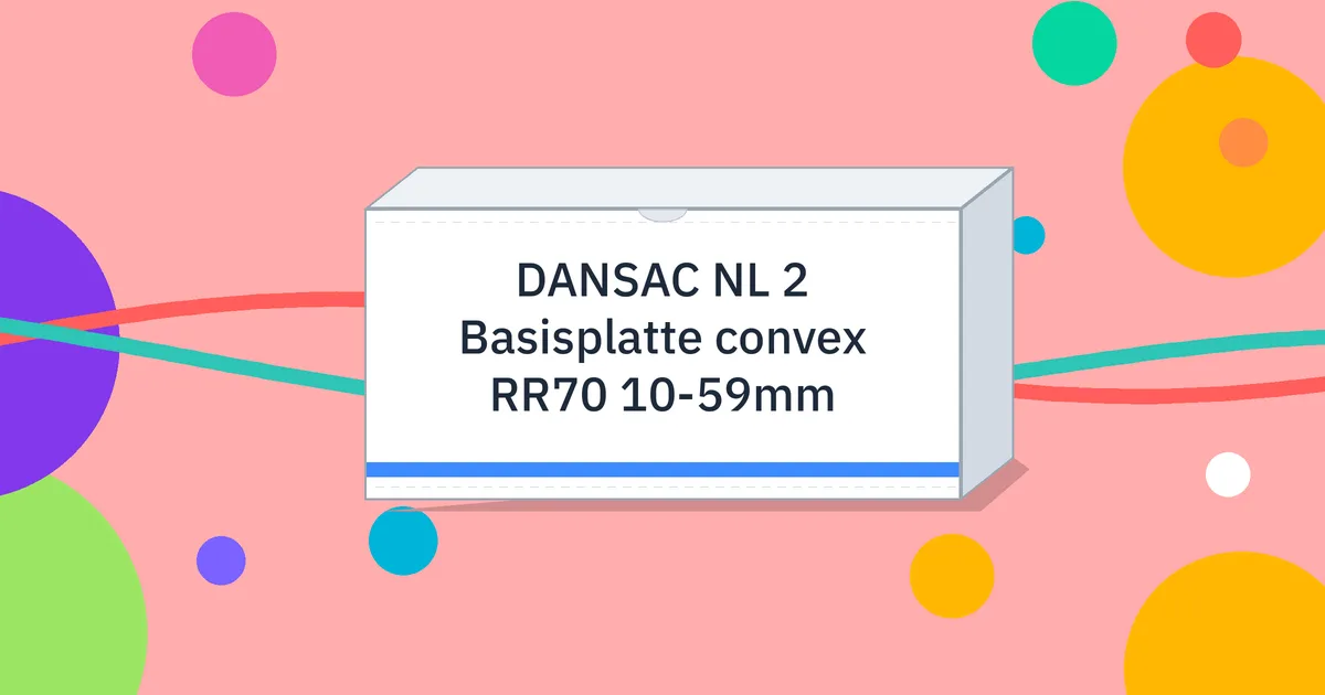 Symbolbild: Packung mit der Aufschrift DANSAC NL 2 Basisplatte convex RR70 10-59mm (PZN 07139971) – Verfügbarkeit und Bezug in Apotheken in Frankfurt am Main