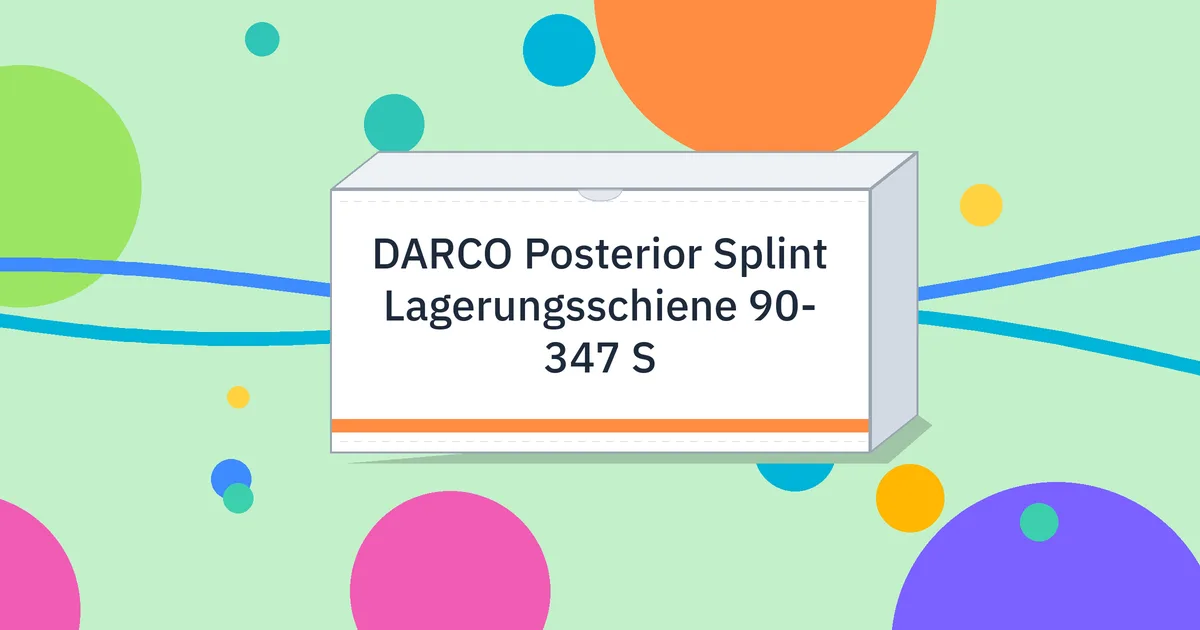 Symbolbild: Packung mit der Aufschrift DARCO Posterior Splint Lagerungsschiene 90-347 S (PZN 11084566) – Verfügbarkeit und Bezug in Apotheken in Frankfurt am Main