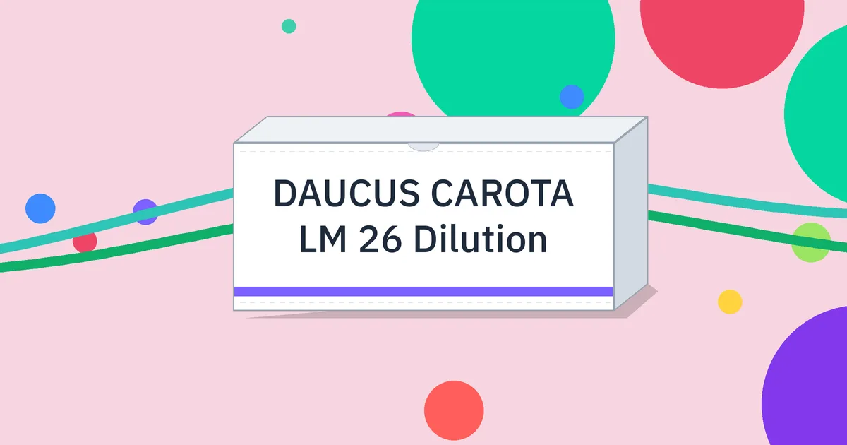 Symbolbild: Packung mit der Aufschrift DAUCUS CAROTA LM 26 Dilution (PZN 13463003) – Verfügbarkeit und Bezug in Apotheken in Frankfurt am Main