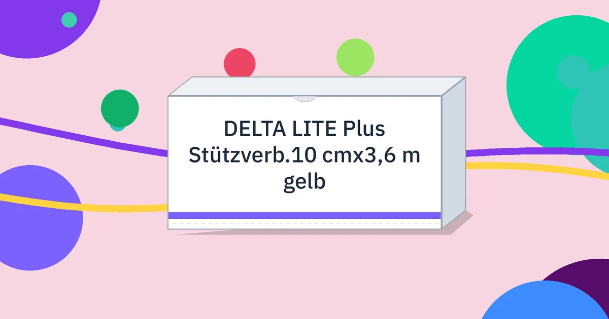 Symbolbild: Packung mit der Aufschrift DELTA LITE Plus Stützverb.10 cmx3,6 m gelb (PZN 01313184) – Verfügbarkeit und Bezug in Apotheken in Frankfurt am Main