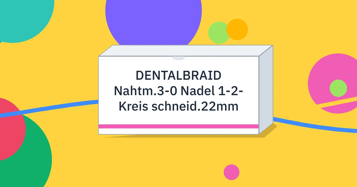 Symbolbild: Packung mit der Aufschrift DENTALBRAID Nahtm.3-0 Nadel 1-2-Kreis schneid.22mm (PZN 13888116) – Verfügbarkeit und Bezug in Apotheken in Frankfurt am Main