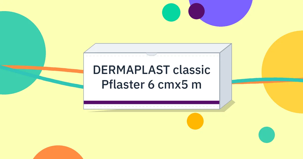 Symbolbild: Packung mit der Aufschrift DERMAPLAST classic Pflaster 6 cmx5 m (PZN 11607018) – Verfügbarkeit und Bezug in Apotheken in Frankfurt am Main