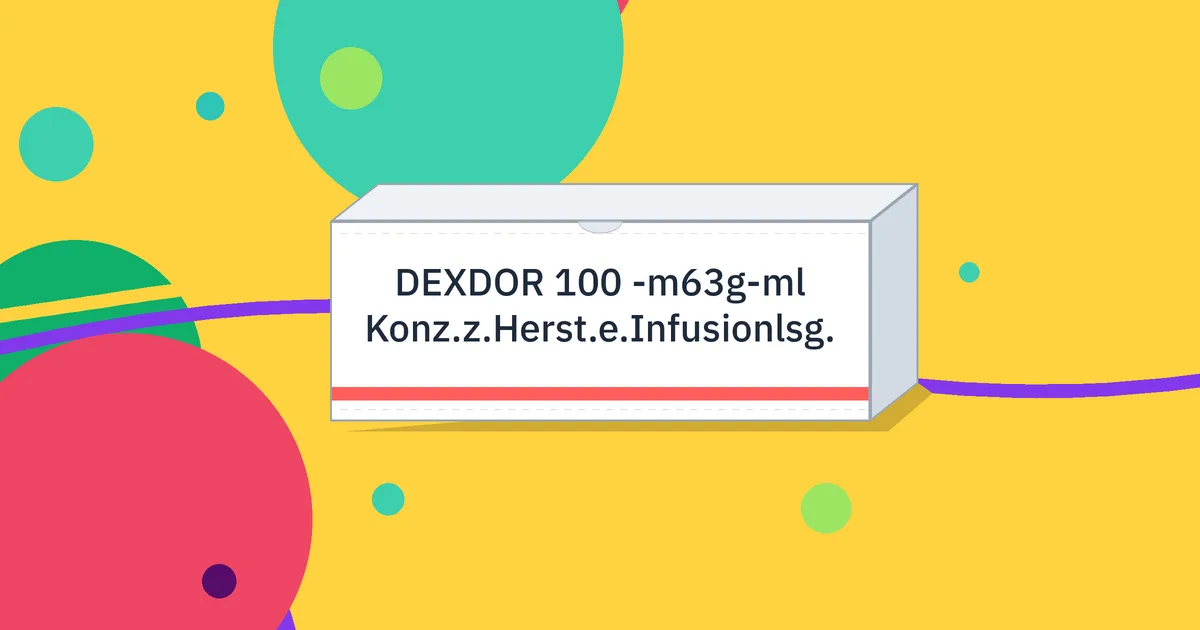 Symbolbild: Packung mit der Aufschrift DEXDOR 100 -m63g-ml Konz.z.Herst.e.Infusionlsg. (PZN 09264427) – Verfügbarkeit und Bezug in Apotheken in Frankfurt am Main