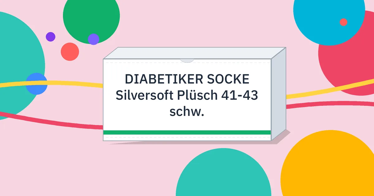 Symbolbild: Packung mit der Aufschrift DIABETIKER SOCKE Silversoft Plüsch 41-43 schw. (PZN 01899505) – Verfügbarkeit und Bezug in Apotheken in Frankfurt am Main