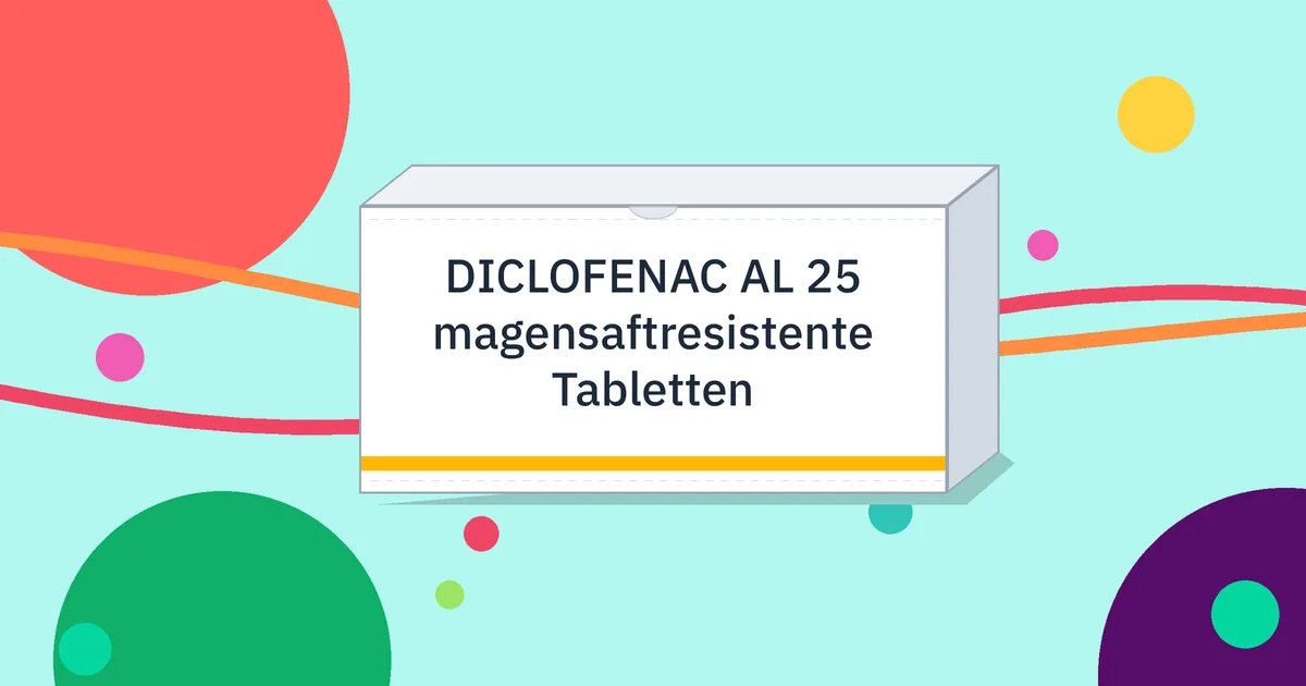 Symbolbild: Packung mit der Aufschrift DICLOFENAC AL 25 magensaftresistente Tabletten (PZN 03525370) – Verfügbarkeit und Bezug in Apotheken in Frankfurt am Main