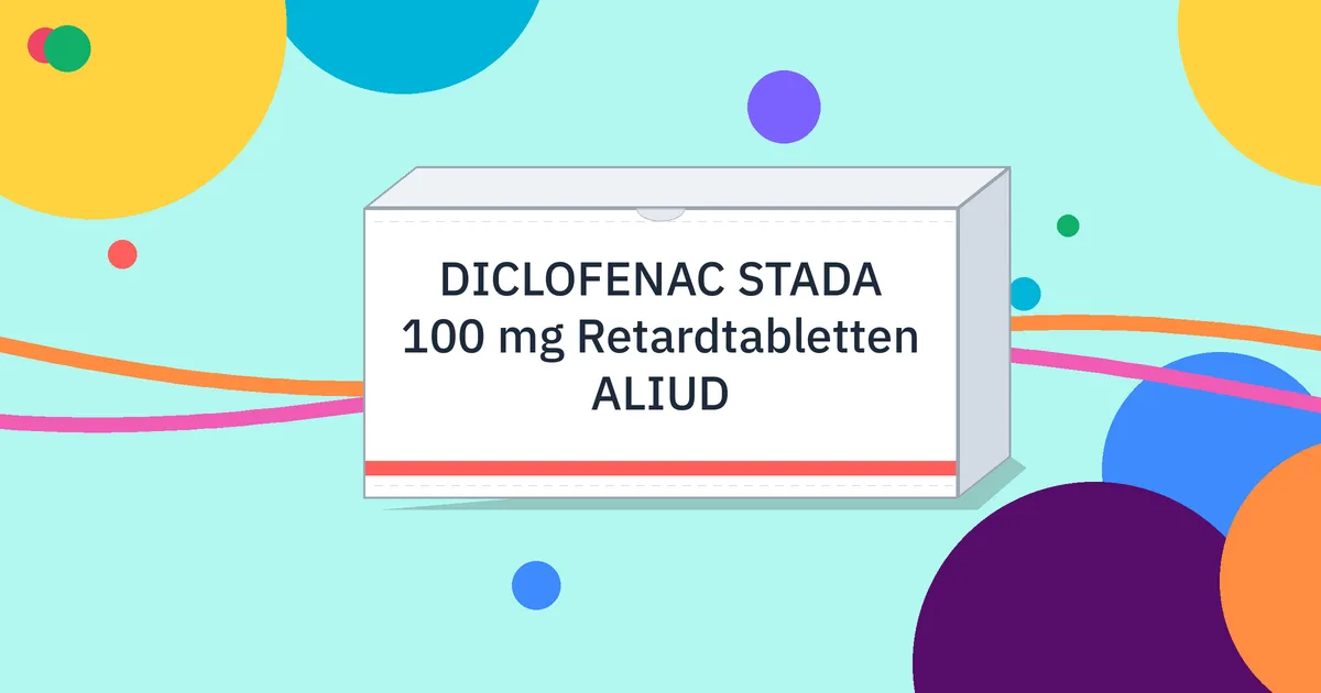Symbolbild: Packung mit der Aufschrift DICLOFENAC STADA 100 mg Retardtabletten ALIUD (PZN 11010958) – Verfügbarkeit und Bezug in Apotheken in Frankfurt am Main