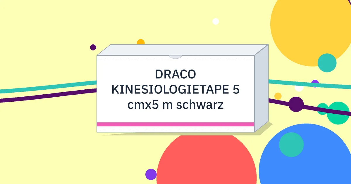 Symbolbild: Packung mit der Aufschrift DRACO KINESIOLOGIETAPE 5 cmx5 m schwarz (PZN 18108689) – Verfügbarkeit und Bezug in Apotheken in Frankfurt am Main