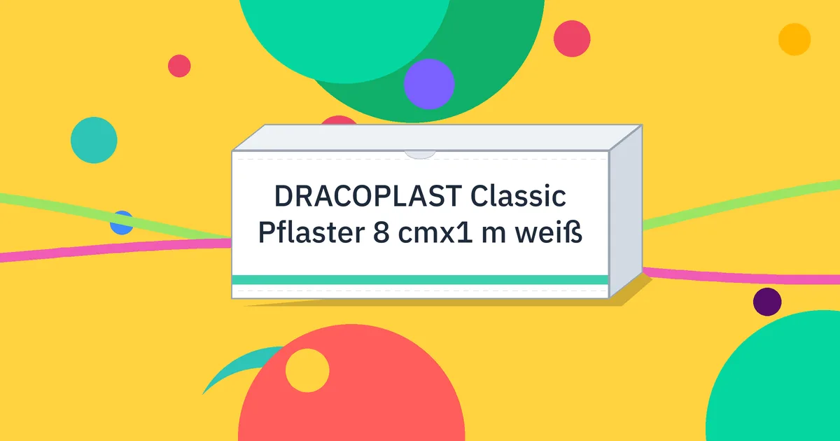 Symbolbild: Packung mit der Aufschrift DRACOPLAST Classic Pflaster 8 cmx1 m weiß (PZN 19280858) – Verfügbarkeit und Bezug in Apotheken in Frankfurt am Main