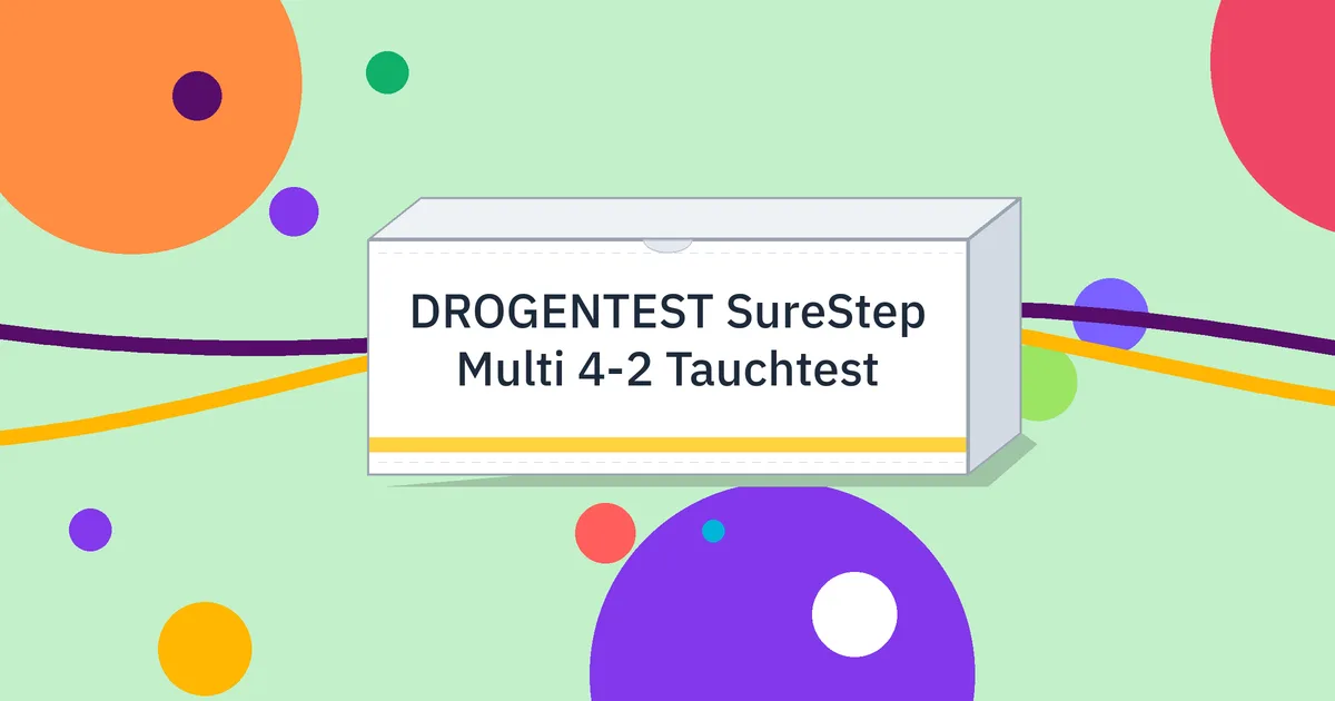 Symbolbild: Packung mit der Aufschrift DROGENTEST SureStep Multi 4-2 Tauchtest (PZN 16589176) – Verfügbarkeit und Bezug in Apotheken in Frankfurt am Main