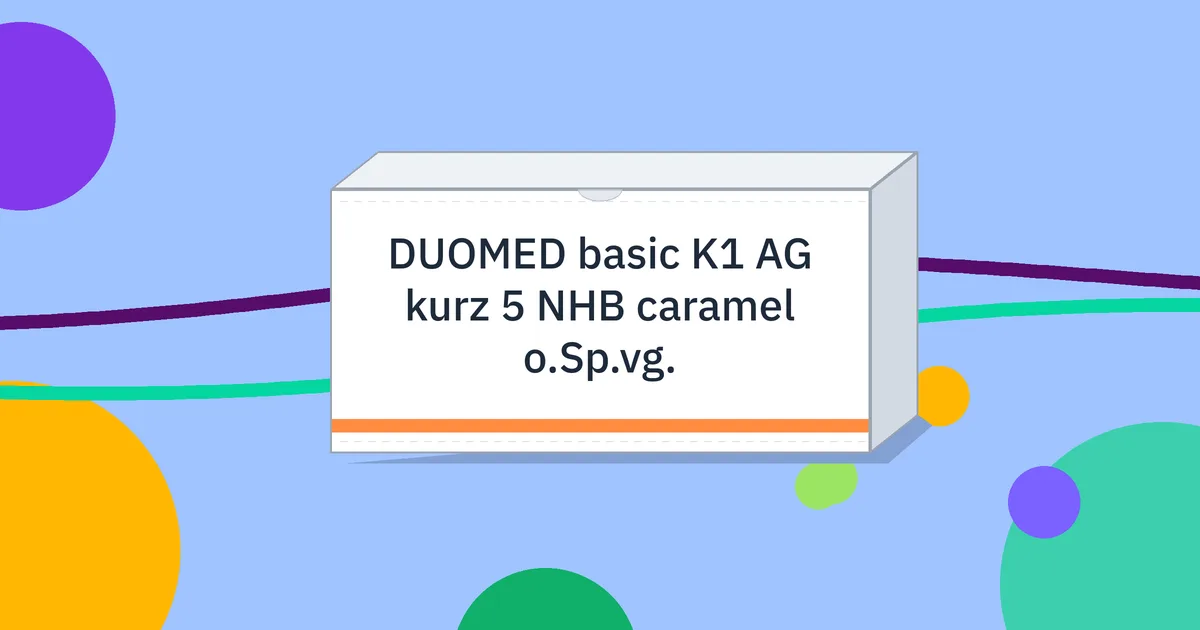 Symbolbild: Packung mit der Aufschrift DUOMED basic K1 AG kurz 5 NHB caramel o.Sp.vg. (PZN 20904608) – Verfügbarkeit und Bezug in Apotheken in Frankfurt am Main