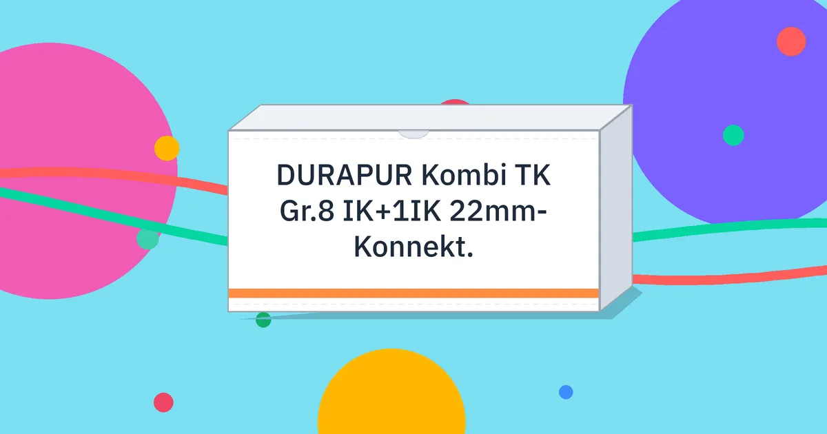 Symbolbild: Packung mit der Aufschrift DURAPUR Kombi TK Gr.8 IK+1IK 22mm-Konnekt. (PZN 16030316) – Verfügbarkeit und Bezug in Apotheken in Frankfurt am Main