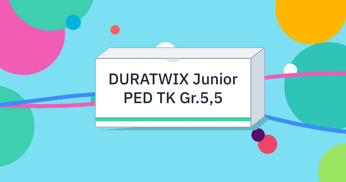 Symbolbild: Packung mit der Aufschrift DURATWIX Junior PED TK Gr.5,5 (PZN 17156700) – Verfügbarkeit und Bezug in Apotheken in Frankfurt am Main
