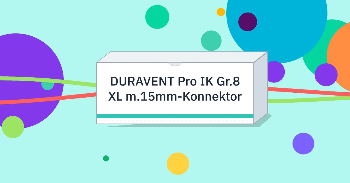 Symbolbild: Packung mit der Aufschrift DURAVENT Pro IK Gr.8 XL m.15mm-Konnektor (PZN 19243165) – Verfügbarkeit und Bezug in Apotheken in Frankfurt am Main