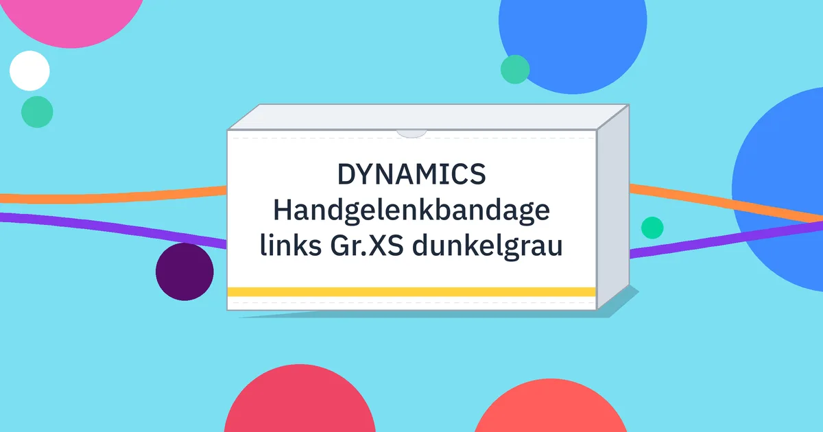 Symbolbild: Packung mit der Aufschrift DYNAMICS Handgelenkbandage links Gr.XS dunkelgrau (PZN 10633114) – Verfügbarkeit und Bezug in Apotheken in Frankfurt am Main