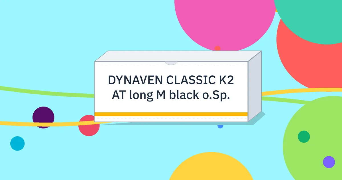 Symbolbild: Packung mit der Aufschrift DYNAVEN CLASSIC K2 AT long M black o.Sp. (PZN 18418875) – Verfügbarkeit und Bezug in Apotheken in Frankfurt am Main