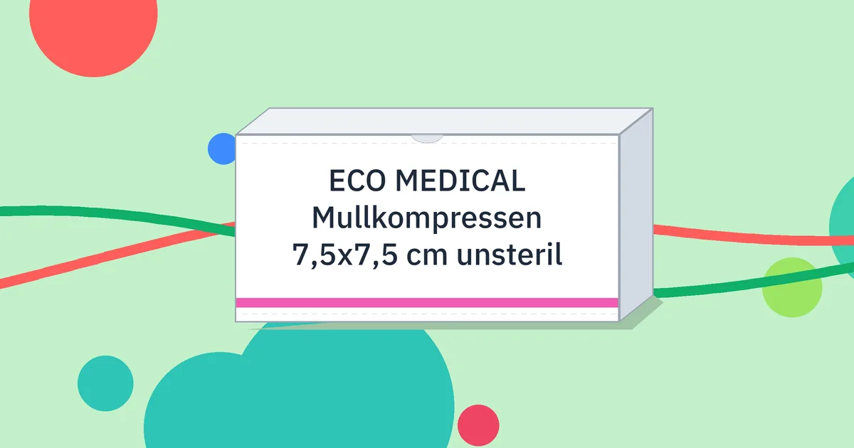 Symbolbild: Packung mit der Aufschrift ECO MEDICAL Mullkompressen 7,5x7,5 cm unsteril (PZN 00728256) – Verfügbarkeit und Bezug in Apotheken in Frankfurt am Main