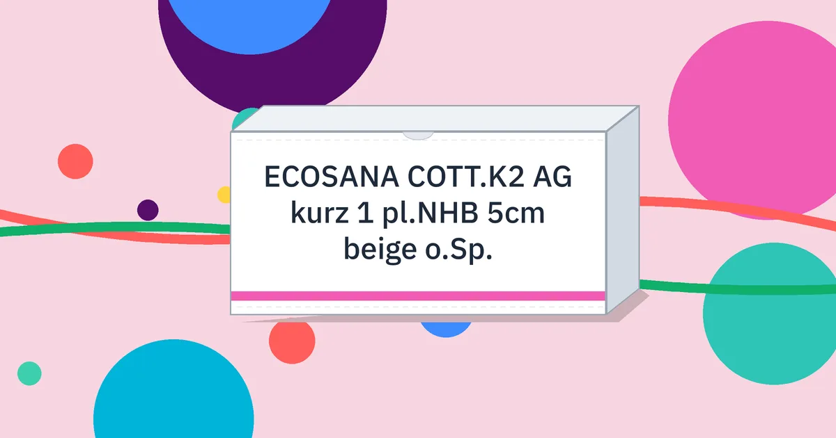 Symbolbild: Packung mit der Aufschrift ECOSANA COTT.K2 AG kurz 1 pl.NHB 5cm beige o.Sp. (PZN 16948675) – Verfügbarkeit und Bezug in Apotheken in Frankfurt am Main
