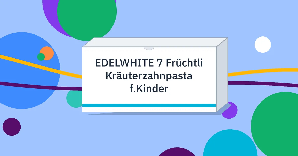 Symbolbild: Packung mit der Aufschrift EDELWHITE 7 Früchtli Kräuterzahnpasta f.Kinder (PZN 09517271) – Verfügbarkeit und Bezug in Apotheken in Frankfurt am Main