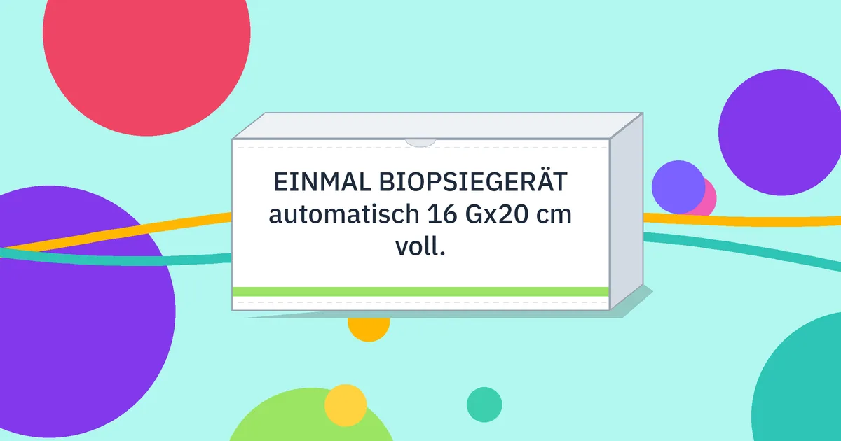 Symbolbild: Packung mit der Aufschrift EINMAL BIOPSIEGERÄT automatisch 16 Gx20 cm voll. (PZN 14384412) – Verfügbarkeit und Bezug in Apotheken in Frankfurt am Main