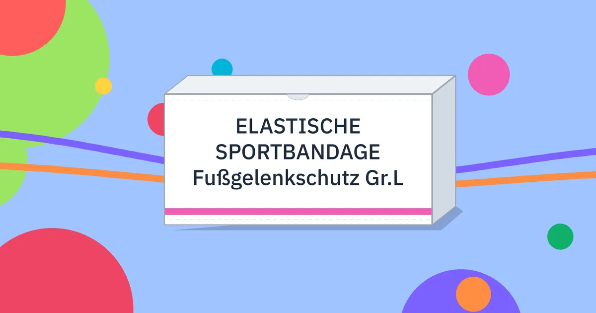Symbolbild: Packung mit der Aufschrift ELASTISCHE SPORTBANDAGE Fußgelenkschutz Gr.L (PZN 15249900) – Verfügbarkeit und Bezug in Apotheken in Frankfurt am Main