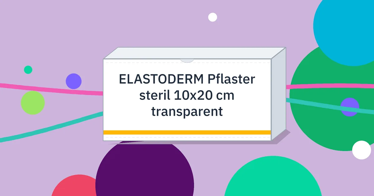 Symbolbild: Packung mit der Aufschrift ELASTODERM Pflaster steril 10x20 cm transparent (PZN 19389006) – Verfügbarkeit und Bezug in Apotheken in Frankfurt am Main