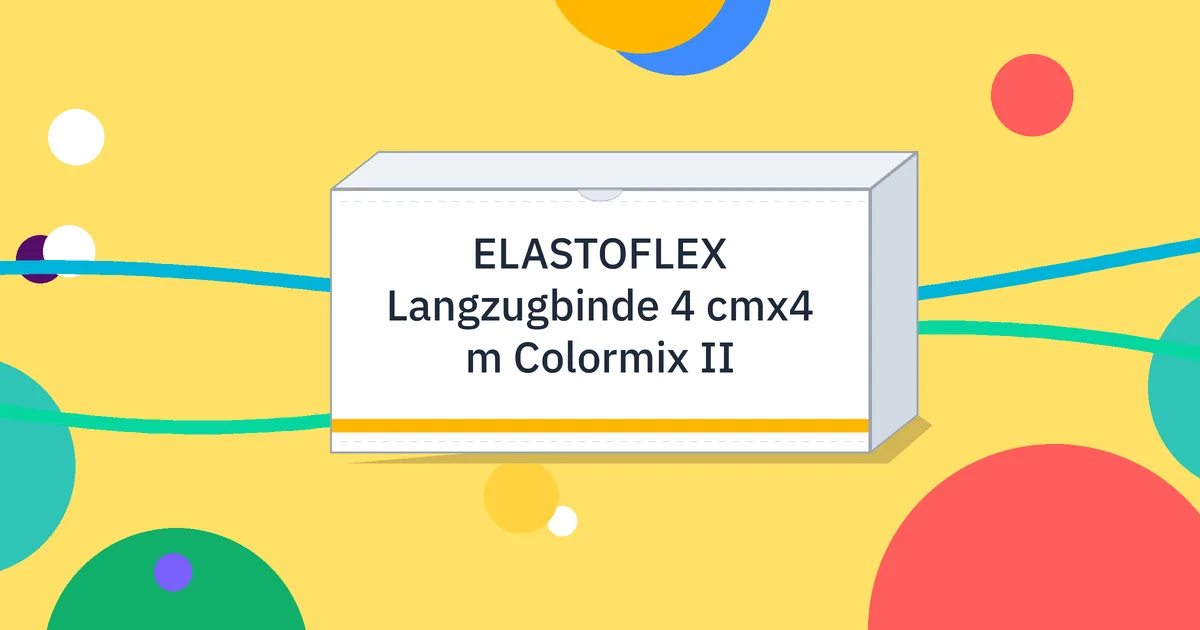 Symbolbild: Packung mit der Aufschrift ELASTOFLEX Langzugbinde 4 cmx4 m Colormix II (PZN 17175614) – Verfügbarkeit und Bezug in Apotheken in Frankfurt am Main