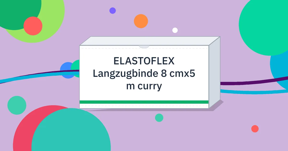 Symbolbild: Packung mit der Aufschrift ELASTOFLEX Langzugbinde 8 cmx5 m curry (PZN 17175755) – Verfügbarkeit und Bezug in Apotheken in Frankfurt am Main