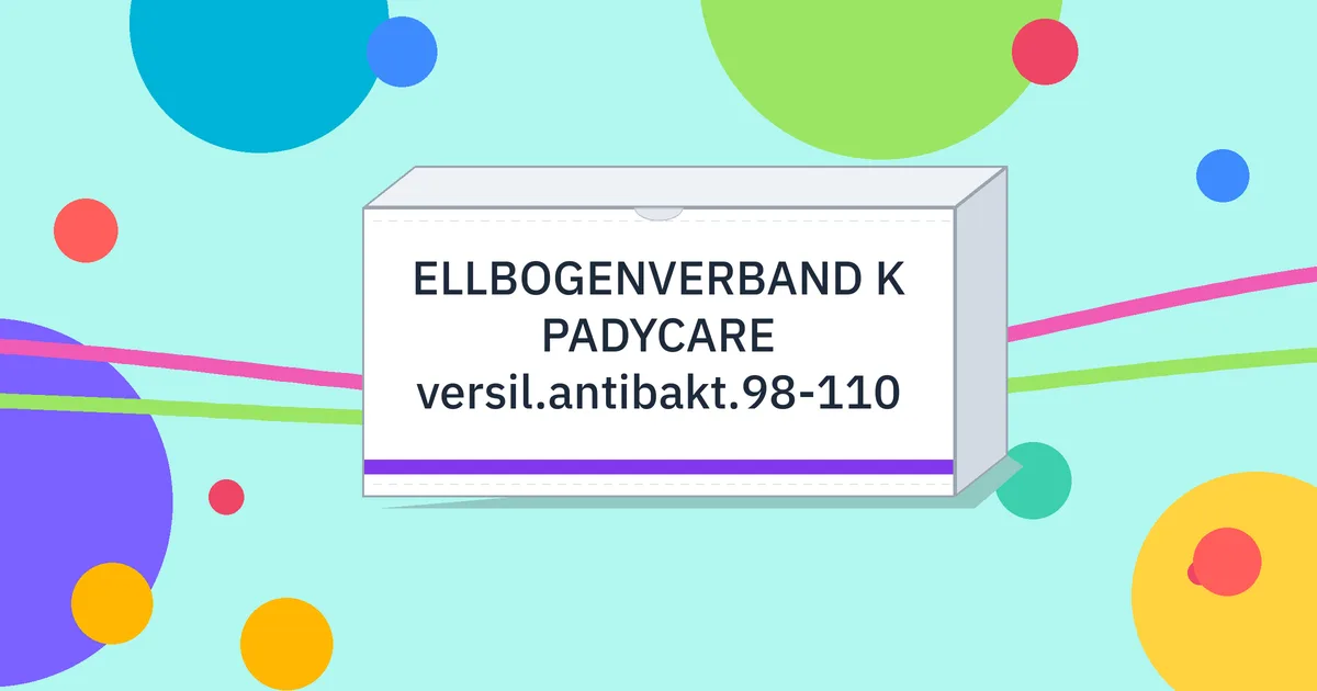 Symbolbild: Packung mit der Aufschrift ELLBOGENVERBAND K PADYCARE versil.antibakt.98-110 (PZN 10939770) – Verfügbarkeit und Bezug in Apotheken in Frankfurt am Main