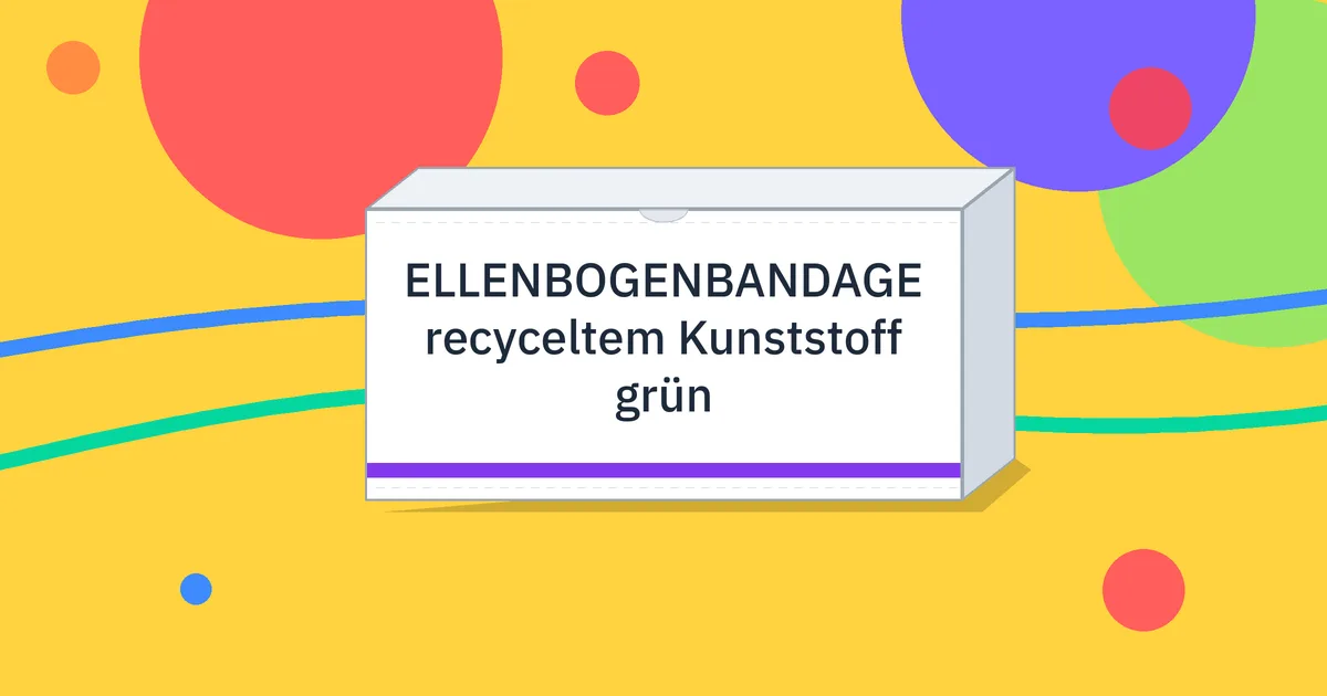 Symbolbild: Packung mit der Aufschrift ELLENBOGENBANDAGE recyceltem Kunststoff grün (PZN 20013163) – Verfügbarkeit und Bezug in Apotheken in Frankfurt am Main