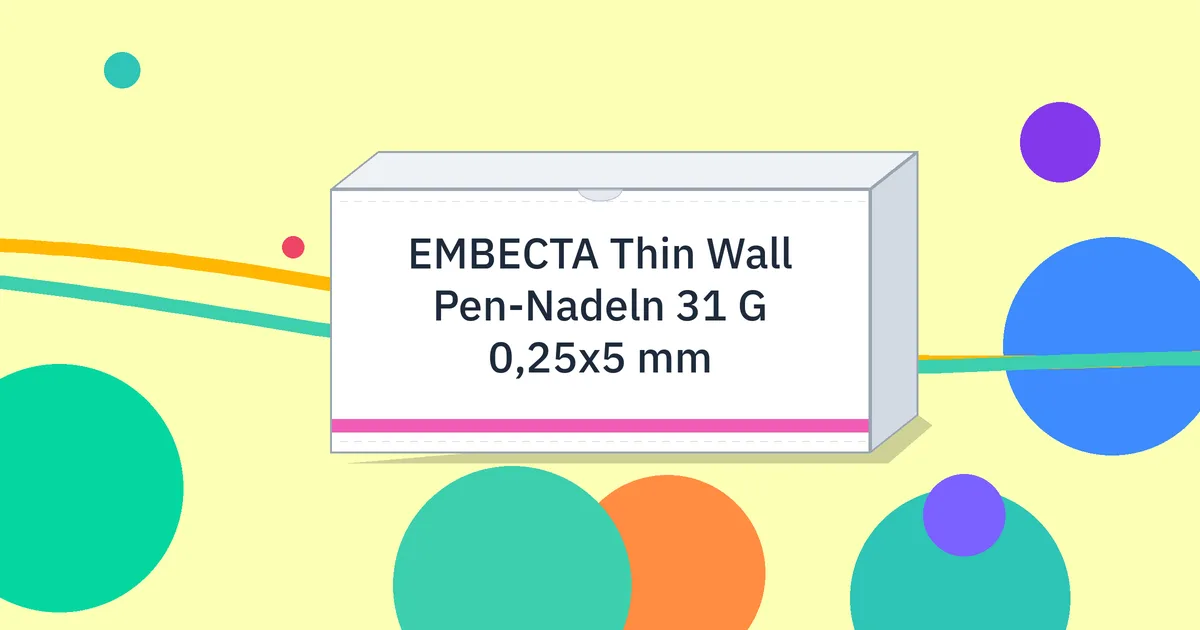 Symbolbild: Packung mit der Aufschrift EMBECTA Thin Wall Pen-Nadeln 31 G 0,25x5 mm (PZN 20623051) – Verfügbarkeit und Bezug in Apotheken in Frankfurt am Main