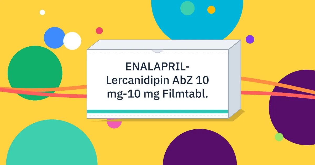 Symbolbild: Packung mit der Aufschrift ENALAPRIL-Lercanidipin AbZ 10 mg-10 mg Filmtabl. (PZN 12346815) – Verfügbarkeit und Bezug in Apotheken in Frankfurt am Main