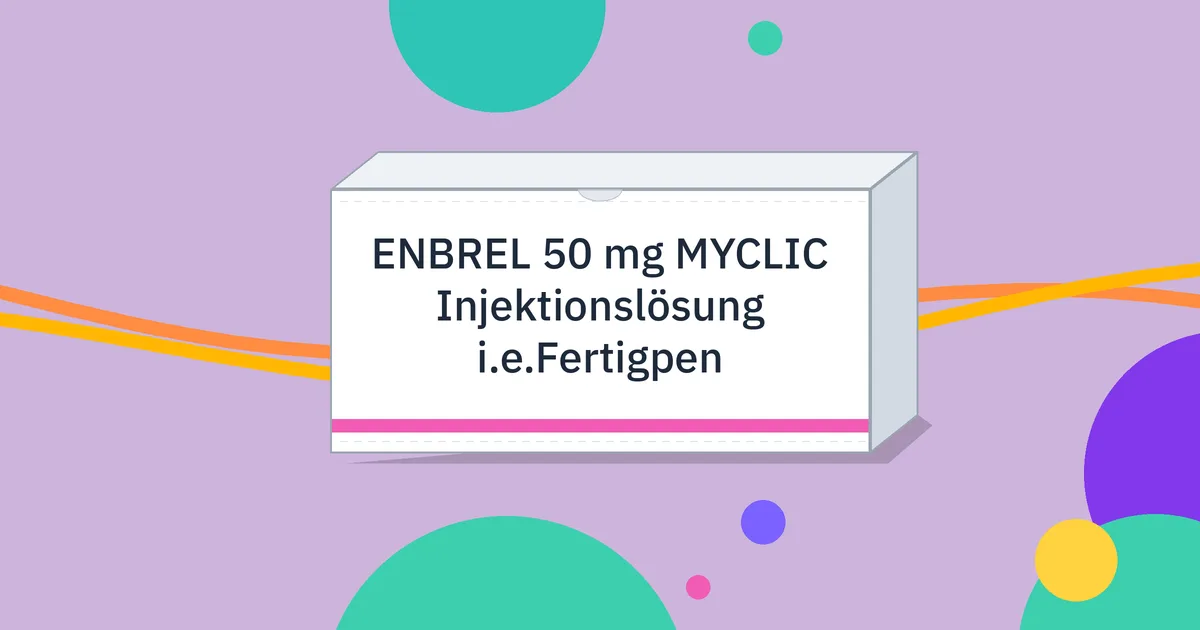Symbolbild: Packung mit der Aufschrift ENBREL 50 mg MYCLIC Injektionslösung i.e.Fertigpen (PZN 06452944) – Verfügbarkeit und Bezug in Apotheken in Frankfurt am Main