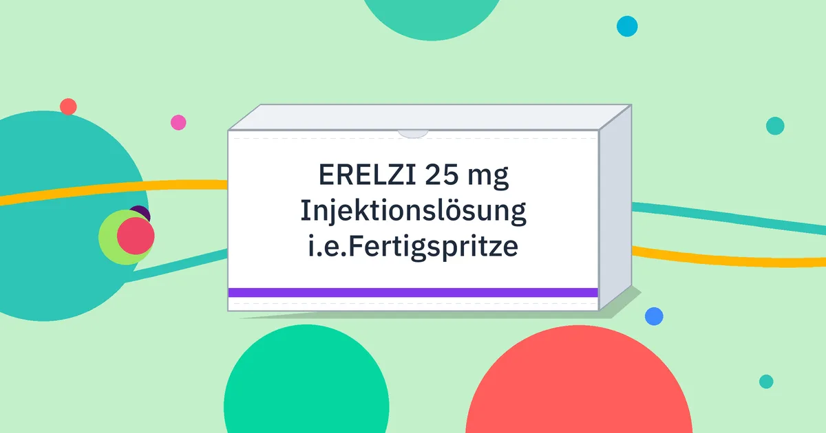 Symbolbild: Packung mit der Aufschrift ERELZI 25 mg Injektionslösung i.e.Fertigspritze (PZN 19627598) – Verfügbarkeit und Bezug in Apotheken in Frankfurt am Main