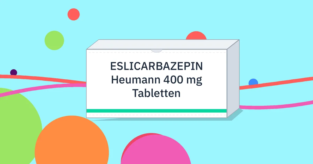 Symbolbild: Packung mit der Aufschrift ESLICARBAZEPIN Heumann 400 mg Tabletten (PZN 18438205) – Verfügbarkeit und Bezug in Apotheken in Frankfurt am Main