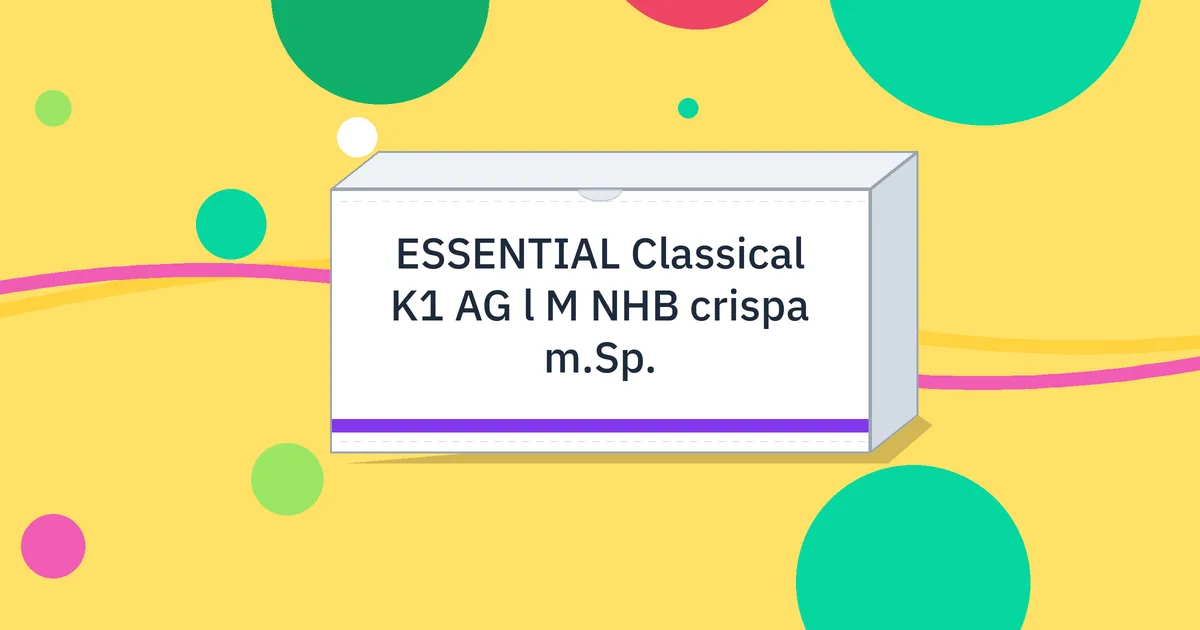 Symbolbild: Packung mit der Aufschrift ESSENTIAL Classical K1 AG l M NHB crispa m.Sp. (PZN 17003089) – Verfügbarkeit und Bezug in Apotheken in Frankfurt am Main