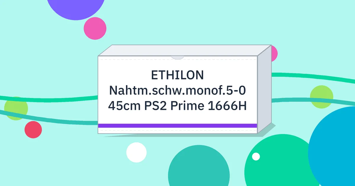 Symbolbild: Packung mit der Aufschrift ETHILON Nahtm.schw.monof.5-0 45cm PS2 Prime 1666H (PZN 16147366) – Verfügbarkeit und Bezug in Apotheken in Frankfurt am Main