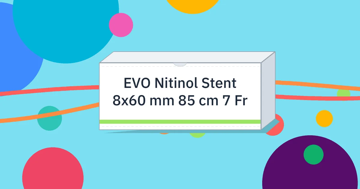 Symbolbild: Packung mit der Aufschrift EVO Nitinol Stent 8x60 mm 85 cm 7 Fr (PZN 00223680) – Verfügbarkeit und Bezug in Apotheken in Frankfurt am Main